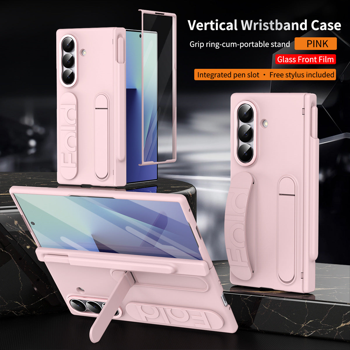 Hinge Pen Box Shockproof Phone Case With Screen Protector & Wristband ...
